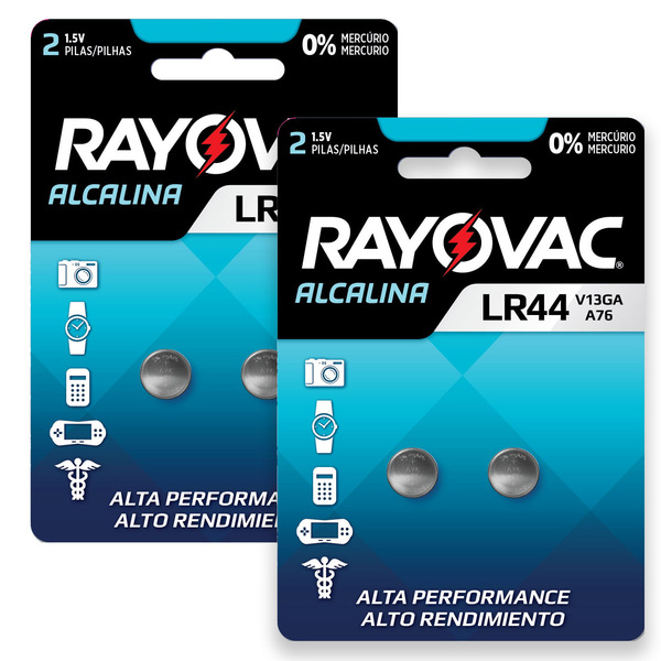 04 Pilhas Baterias Lr44 A76 Ag13 Alcalina Rayovac 2 Cartelas | Leroy Merlin