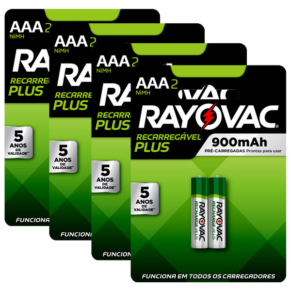 08 Pilhas Aaa Recarregável 900mah Rayovac 4 Cartelas | Leroy Merlin