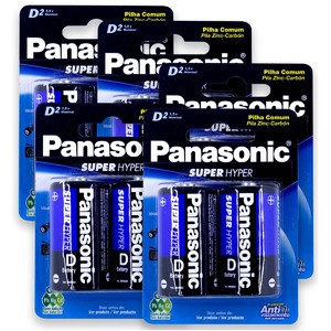10 Pilhas D Grande Comum Zinco Carvão Panasonic 5 Cartelas | Black ...