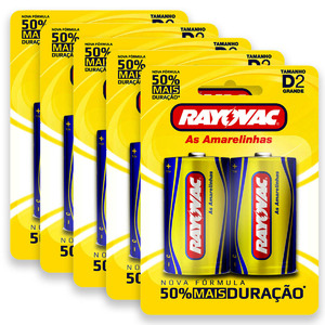 10 Pilhas D Grande Comum Zinco Carvão Rayovac 5 Cartelas | Leroy Merlin