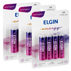 12 Baterias Elgin Aa 2700mah Recarregável Alcalina 3 Cartela | Leroy Merlin