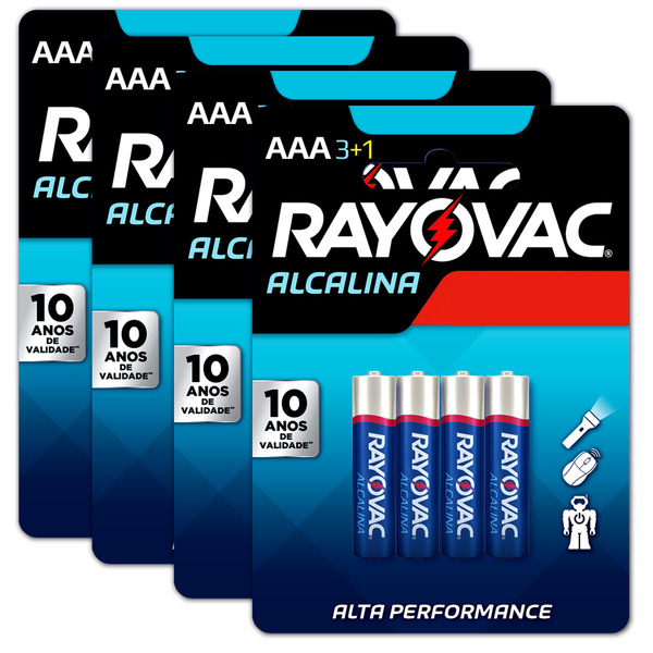 16 Pilhas Aaa Alcalina Rayovac 4 Cartelas | Leroy Merlin