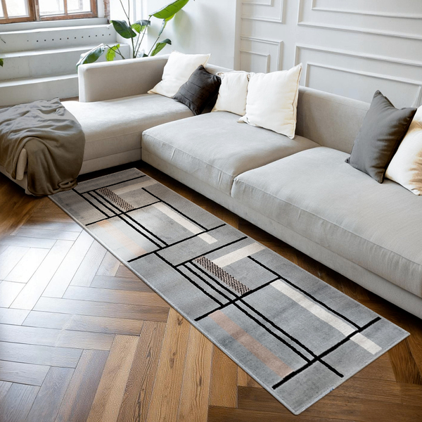 1 Tapete Passadeira Sala Sofá Corredor 57x180 Js Re Nap M52 - M52nap Grafite Cinza Bege Marrom ...