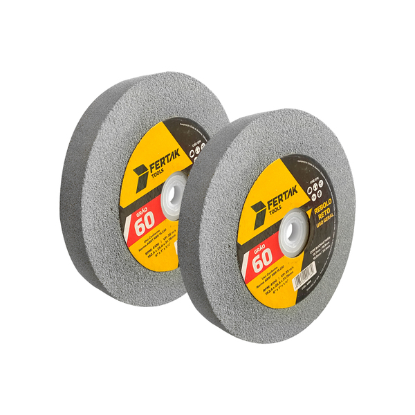 2 Discos Rebolo Reto Grão 60 6"x3/4" Desbaste Rebarbação Afiação Fertak ...
