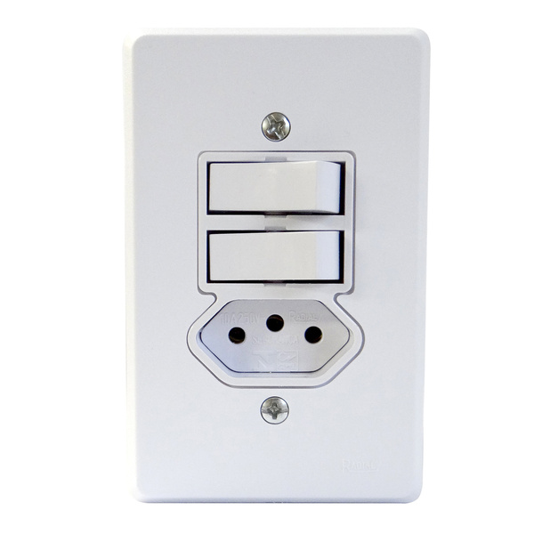 2 Interruptores Simples + Tomada 2p+t 20a Linha Gelo Radial | Leroy Merlin