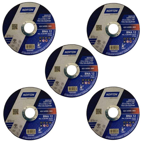 5 Disco De Corte Para Aço E Aço Inox 4 1/2" 115 X 1 X 22,23mm Bna 12 ...
