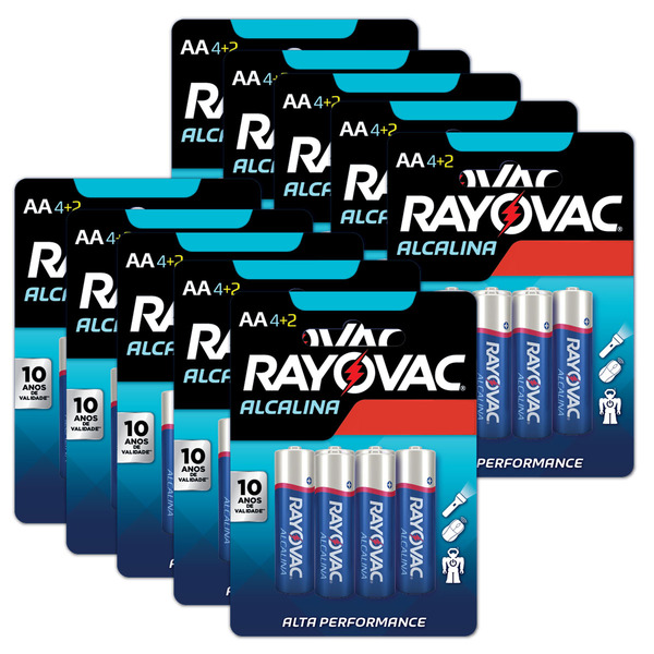 60 Pilhas Aa Alcalina Rayovac 10 Cartelas | Leroy Merlin