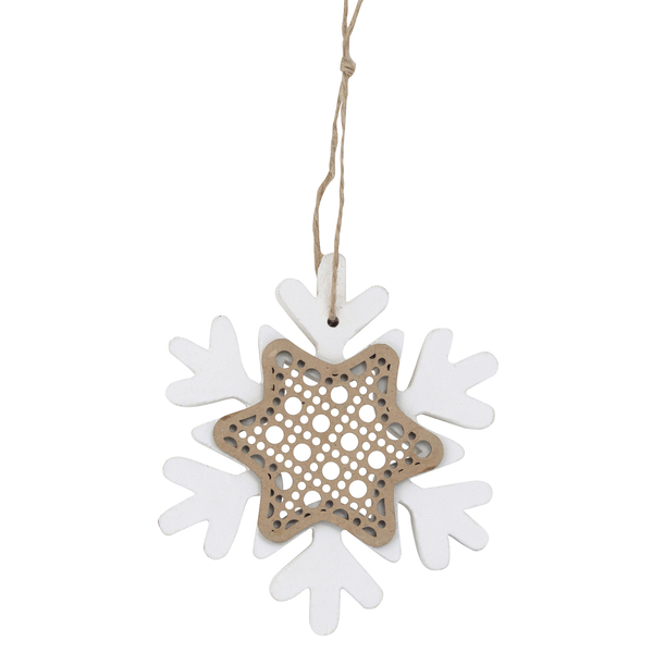 Adorno Floco de Neve para Árvore Madeira Branco e Marrom 15x9x1cm ...