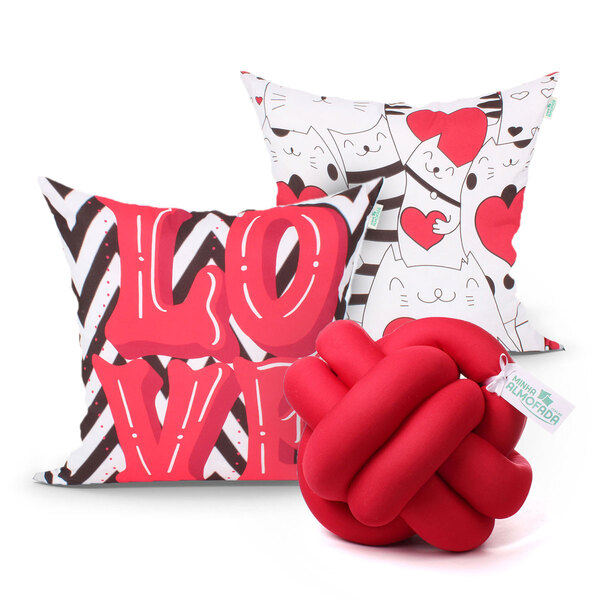 Almofada Love Vermelha Estampada 2 Unidades 45cm X 45cm Com Refil + Nó ...