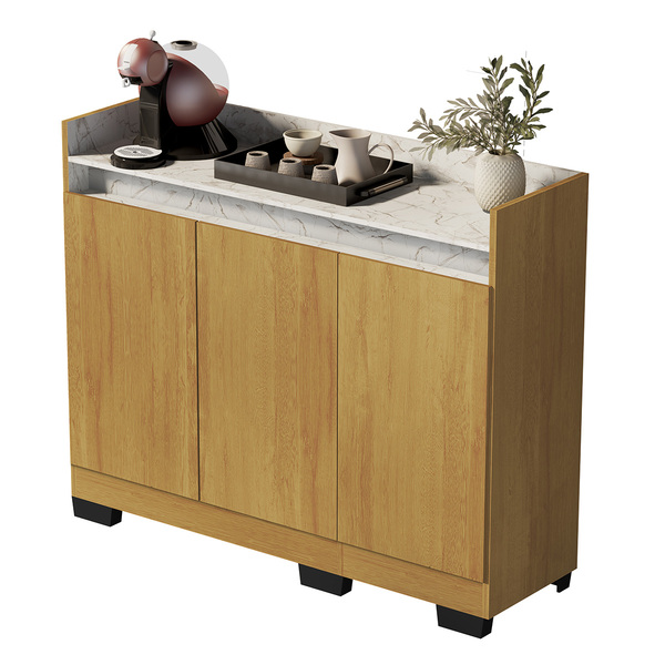 Aparador Buffet Sala Lorde Marmorizado 3 Portas Mel/marmore Branco ...