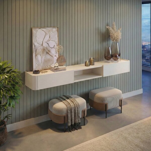 Aparador Suspenso Apolo 100% Mdf 2 Gavetas 180cm Off White | Leroy Merlin