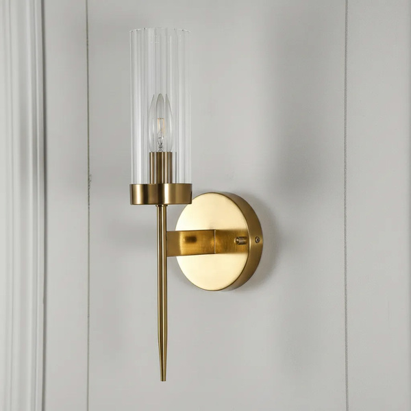 Arandela Tocha Dourada Vidro Transparente 1e14 40cm | Leroy Merlin