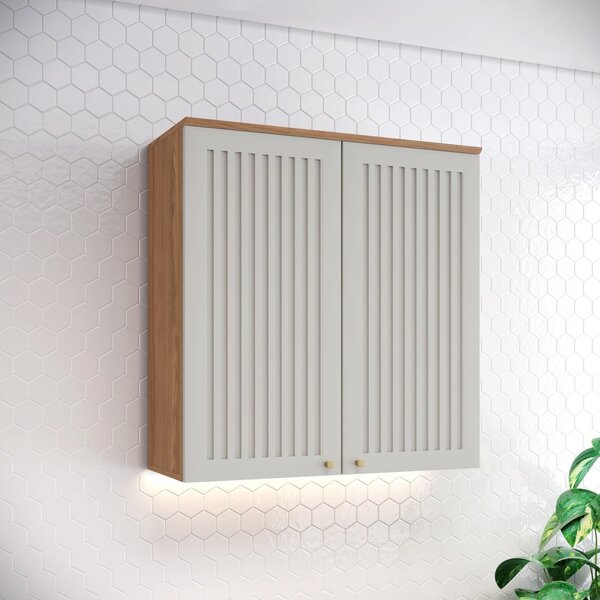 Armário Aéreo 2 Portas Ripado 800mm Yasmin Espresso Móveis Nature/areia ...