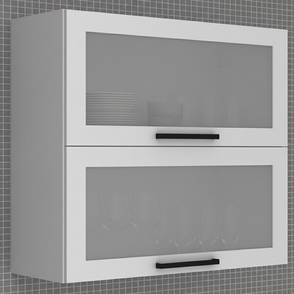Armário Aéreo 2 Portas Vidro Basculantes 80cm Tm1312 Mdf Grazi Branco ...