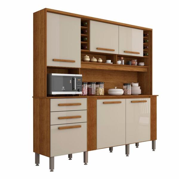 Armário De Cozinha Catar 6 Portas 2 Gavetas Sallêto Cinamono Off White ...