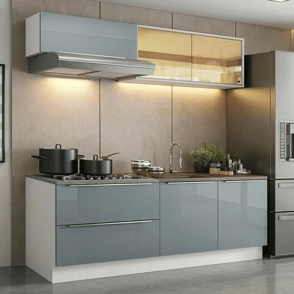 Armário De Cozinha Compacta 200 Cm Branco/cinza Lux Madesa 07 | Leroy ...