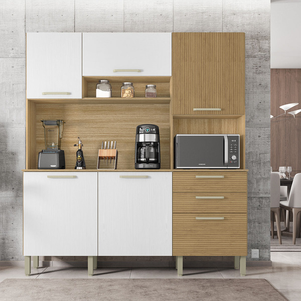 Armário De Cozinha Compacta Ferrara Freijó Supremo/cp Ripado Freijó 6 ...