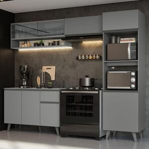 Armário De Cozinha Completa 260cm Cinza Nice Madesa 08 | Leroy Merlin