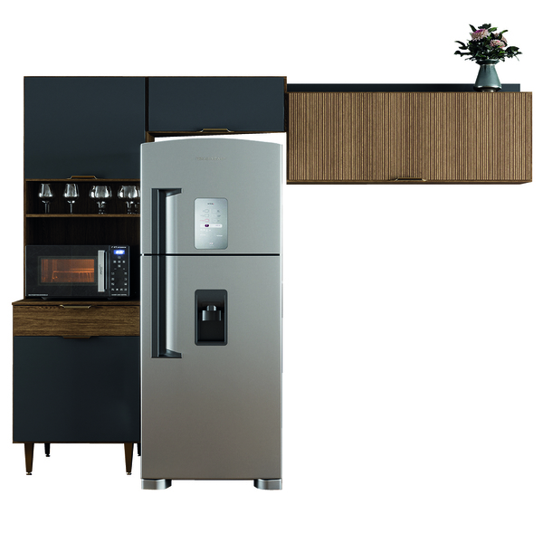 Armário De Cozinha Completa 4 Portas Ripado 3d 1 Gaveta Nicho Para ...