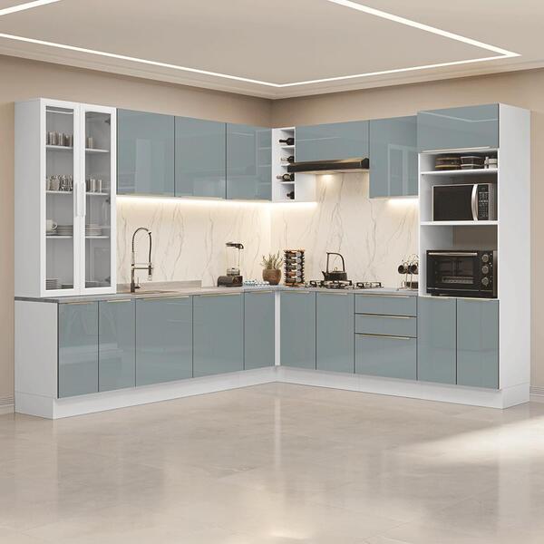 Armário De Cozinha Completa De Canto 549 Cm Branco/cinza Lux Madesa 01 ...