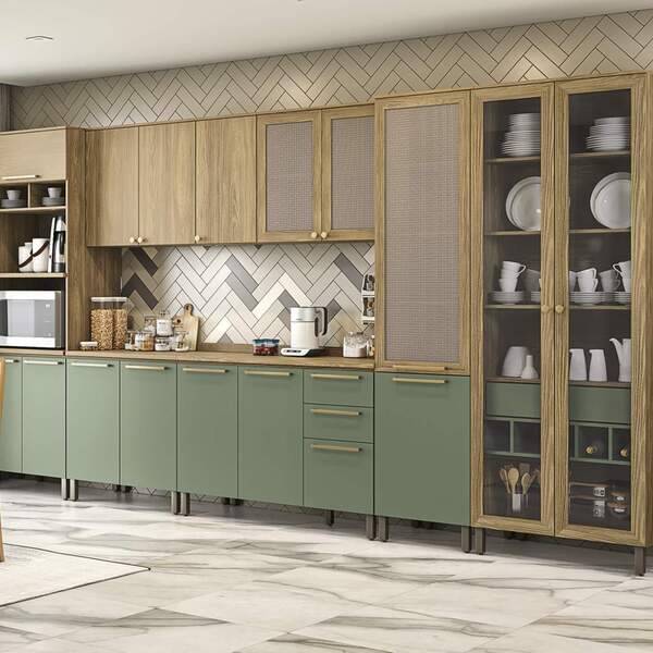 Armário De Cozinha Modulada Completa Reta 14 Peças 4 00m 279 Botanic ...