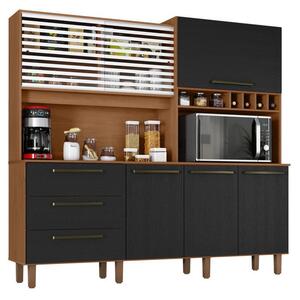 Armário Para Cozinha Kit Mega 6 Portas 3 Gavetas Cinamomo Preto ...