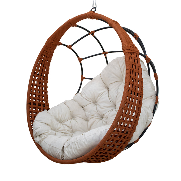 Balanço Suspenso Ninho Corda Náutica Ocre Almofada Impermeável Branco ...