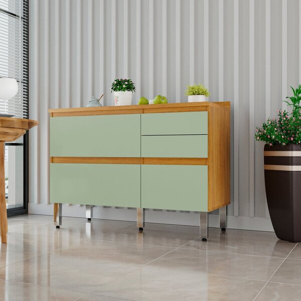 Balcão 3 Portas 2 Gavetas 100% Mdf Paloma Cinamomo / Verde Menta ...