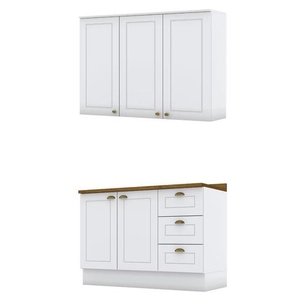 Balcão De Cozinha Com Armário Aéreo 3 Portas 120cm Americana Branco Hp ...