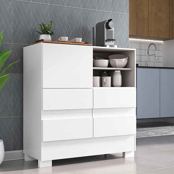 Balcão De Cozinha Malu 1 Porta 4 Gavetas Branco - Moville | Leroy Merlin