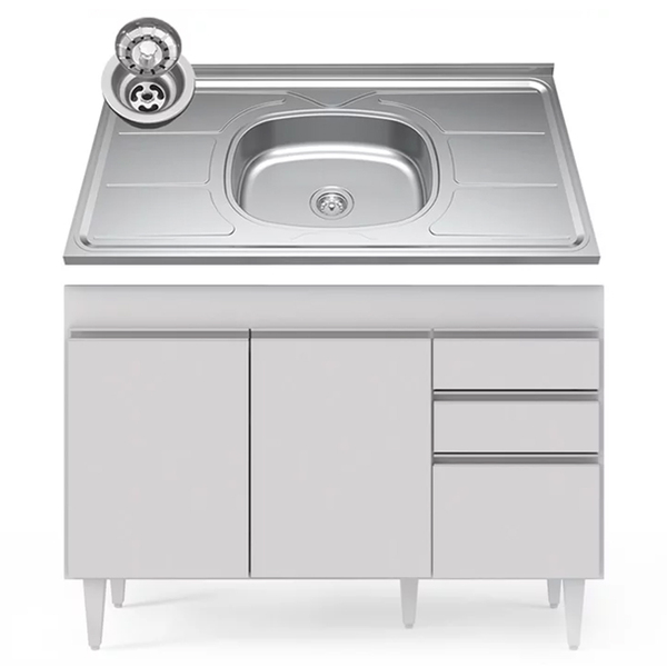 Balcão Gabinete Com Pia Inox 120cm Michigan Branco - Lumil | Leroy Merlin