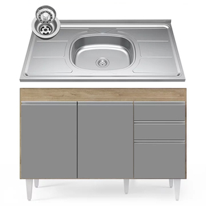 Balcão Gabinete Com Pia Inox 120cm Michigan Castanho/cinza - Lumil ...