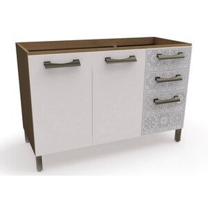 Balcão Gabinete De Pia Sense 120 Cm 02 Portas 03 Gavetas Nature/branco ...