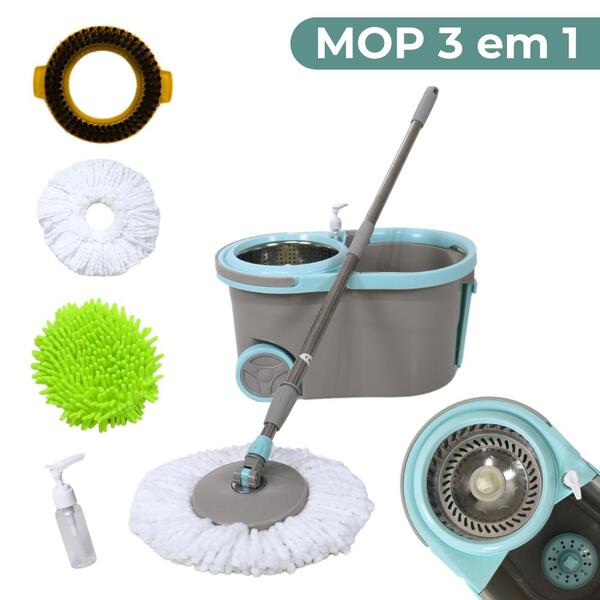 Balde Esfregão Spin Mop Mopi Giratório 360 Com Centrifuga Em Inox Com ...