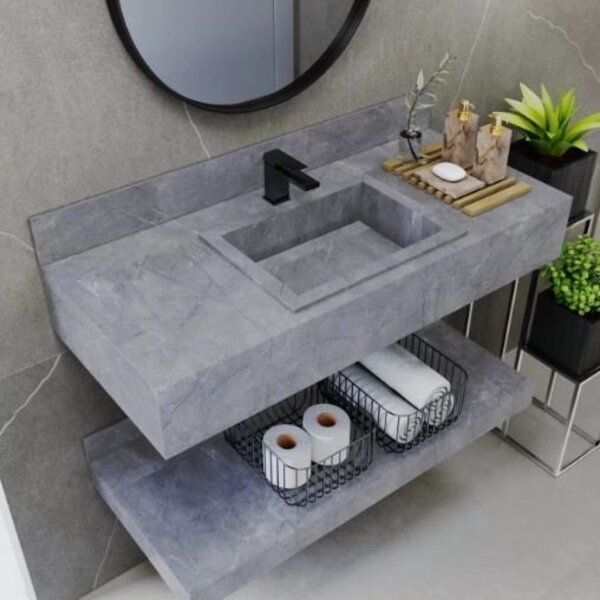 Bancada Em Porcelanato Para Banheiro Completa Alto Padrão 100cm Com ...