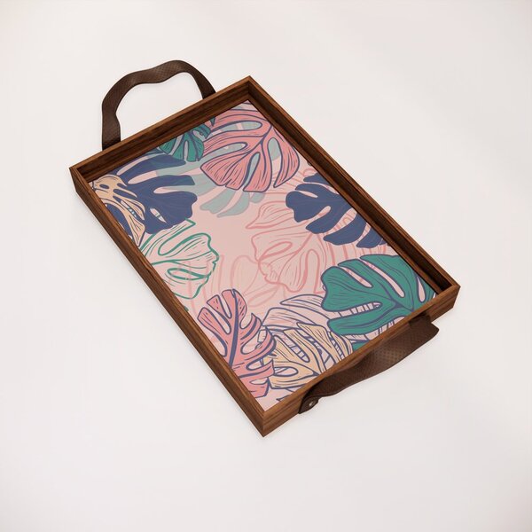 Bandeja Decorativa Pequena Costela De Adão Colorida - 32x22cm Marrom ...