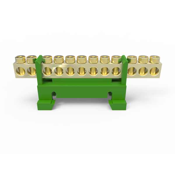 Barramento/ Borneira Com Suporte Para 12 Polos Verde Para Trilho Din ...