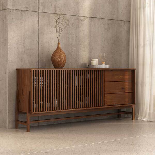 Buffet Madeira 170 Cm Portas Ripadas Sala Minimalista Cor Castanho ...