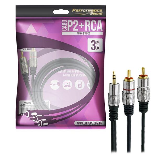 Cabo P2+rca Fitz - P2 Estereo X 2 Rca Macho Plug Metal - 3m | Leroy Merlin