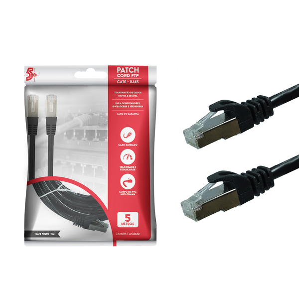 Cabo Rede Blindado 5m Ethernet Rj45 Cat6e Preto 5 Metros Ftp | Leroy Merlin