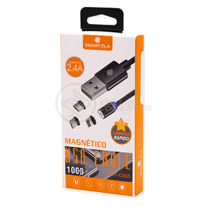 Cabo Smartzla Sat-c005 Magnético Usb 2.0 Com Conexão Usb-c/v8/lightning Carga Rápida 2.4a Preto ...