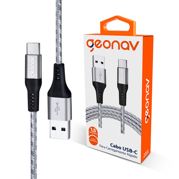 Cabo Usb-c P/ Usb-a 1,5m Nylon Trançado Cinza Carga Rápida | Leroy Merlin