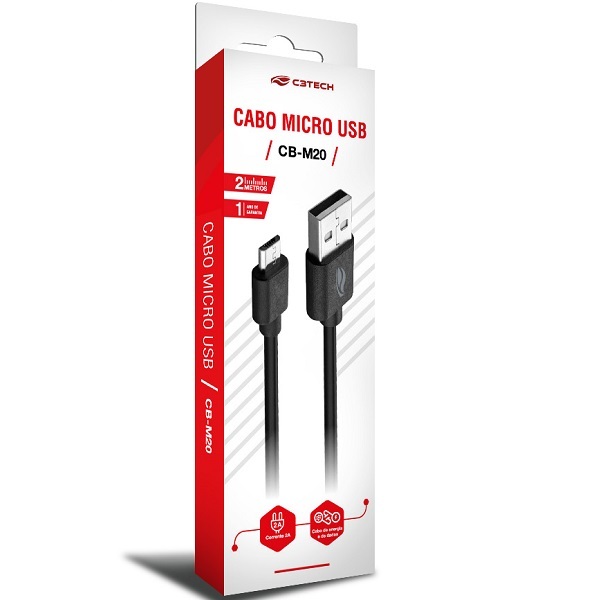 Cabo Usb X Micro Usb 2m 2a Cb-m20bk Preto C3 Tech | Leroy Merlin