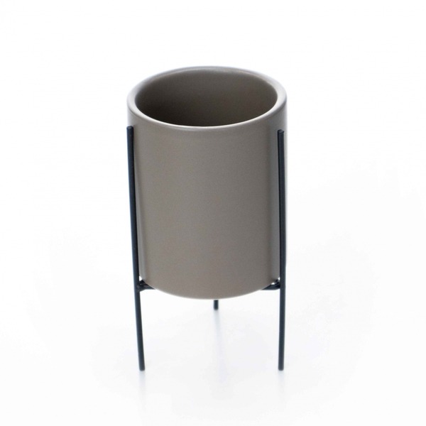 Cachepot Cinza Com Suporte Em Metal G 15x8 Cm - D'rossi | Leroy Merlin