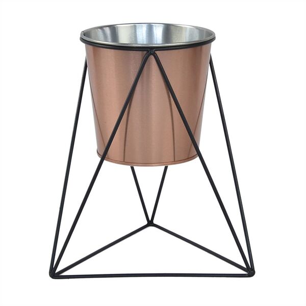 Cachepot Em Metal Cobre Com Suporte Aramado Preto | Black Friday Leroy ...