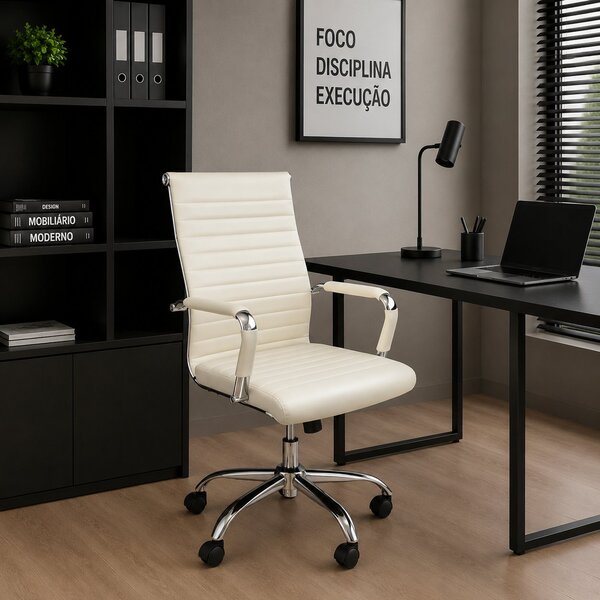 Cadeira Escritório Diretor Office Com Rodízio Esteirinha Confort Branco ...
