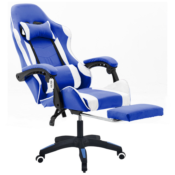 Cadeira Gamer Giratória Com Apoio De Pé Kelter Azul E Branca V7006x ...