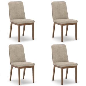 Cadeira Jantar Estofada Pé Madeira Kit 4 Calie Linho Creme/caramelo H02 ...