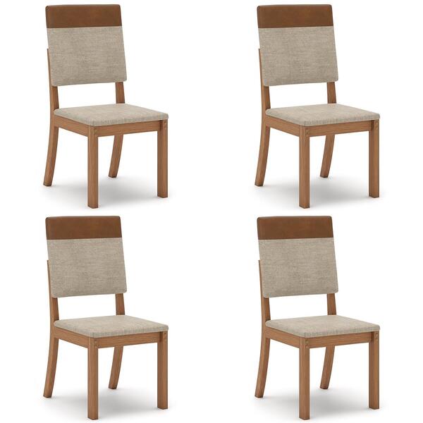 Cadeira Jantar Estofada Pé Madeira Kit 4 Maelis Veludo Creme/caramelo ...
