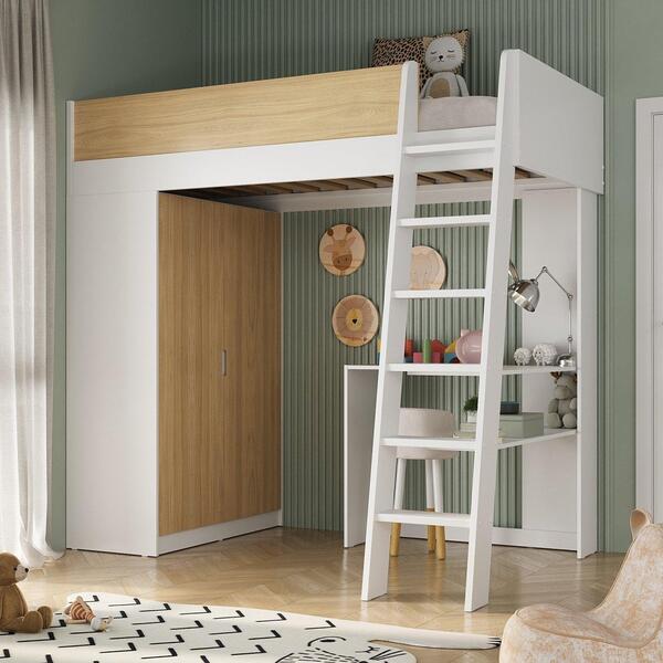 Cama Alta Infantil Com Guarda-roupa Mezzo Branco/olmo Italiano | Leroy ...